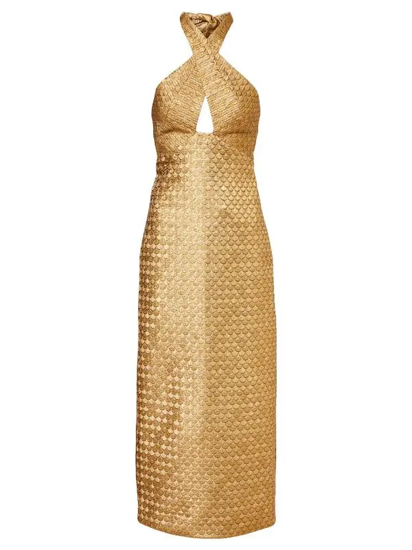 Johanna Ortiz Cutout Halterneck Lurex® Jacquard Gown - Gold