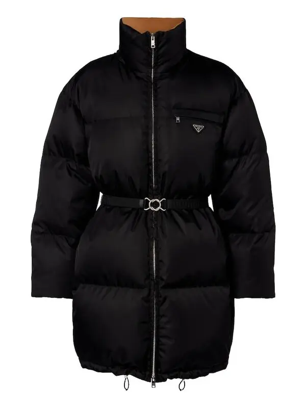 Prada Re-nylon Belted Down Jacket - Black
