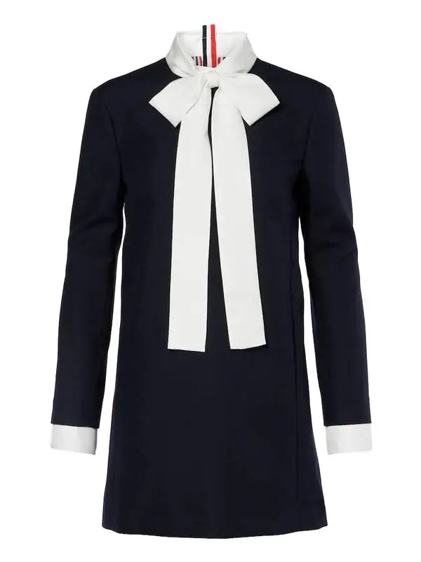 Thom Browne Silk-trimmed Virgin Wool Minidress - Blue