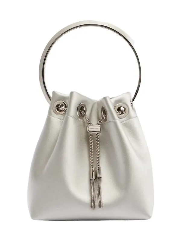 JIMMY CHOO Bon Bon Satin Bucket Bag - Silver