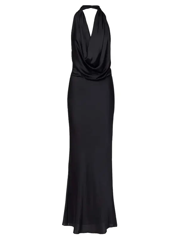 Staud Poppi Draped Halterneck Gown - Black