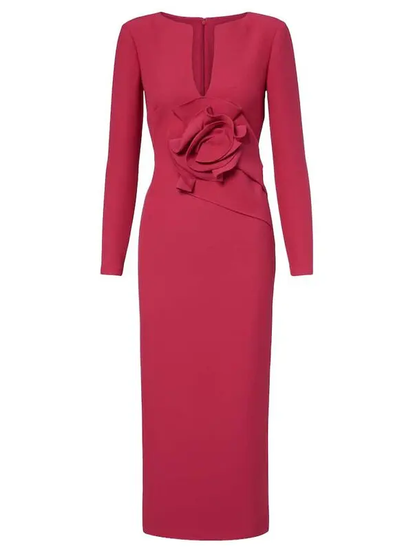 Roland Mouret Floral-appliqué Crêpe Midi Dress - Pink