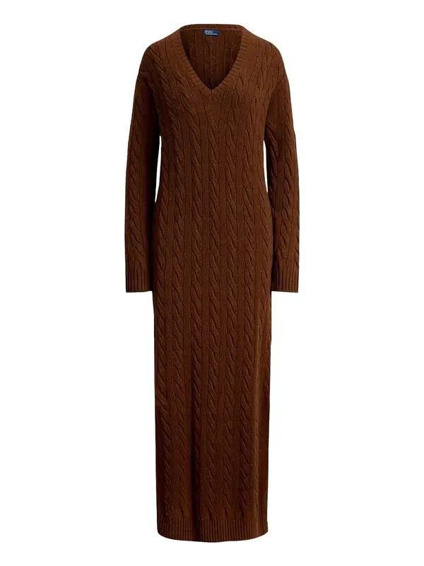 Ralph Lauren Cable-knit V-neck Maxi Sweater Dress - Gingerbrea