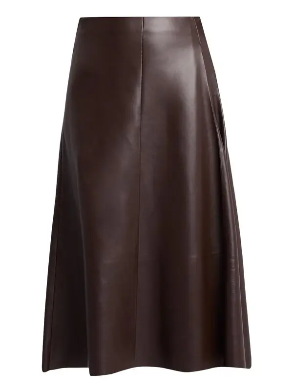 THE ROW Hedora Lambskin Leather Midi Skirt - Brown