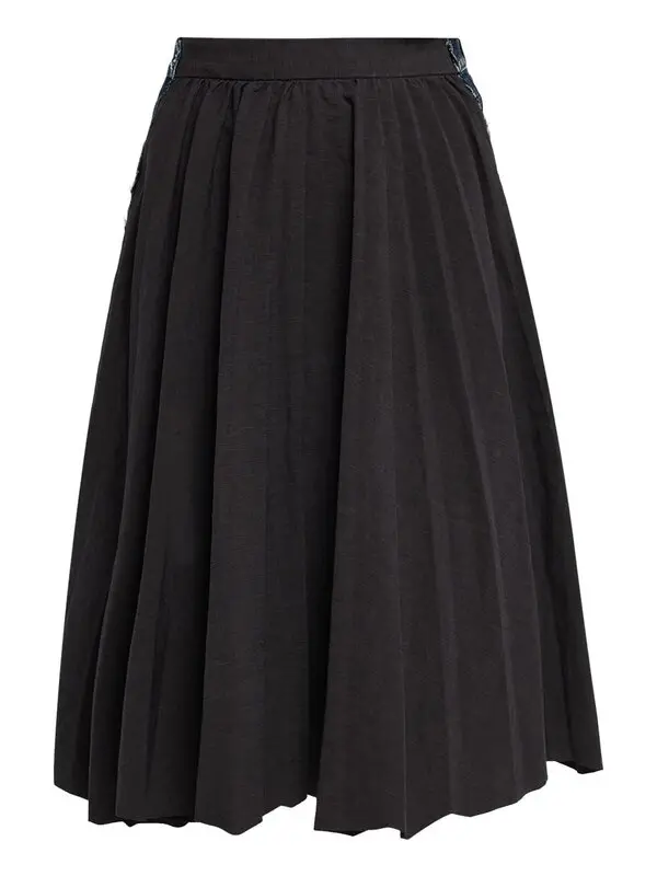 Balenciaga Hybrid Pleated Denim Midi Skirt - Black