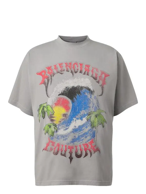 Balenciaga Printed Cotton Jersey T-shirt - Grey