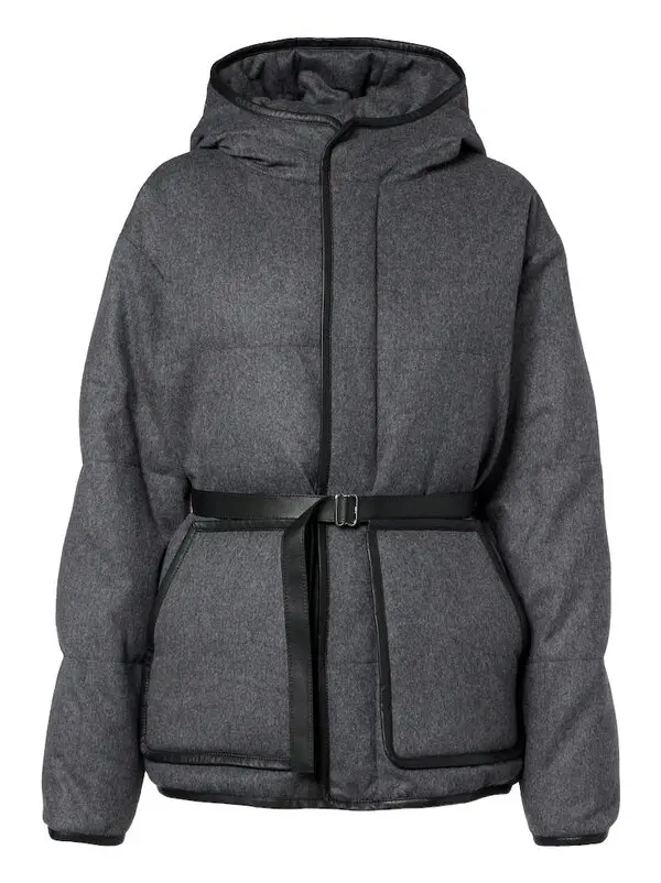TOD'S Belted Hooded Padded Cashmere Jacket - Grey