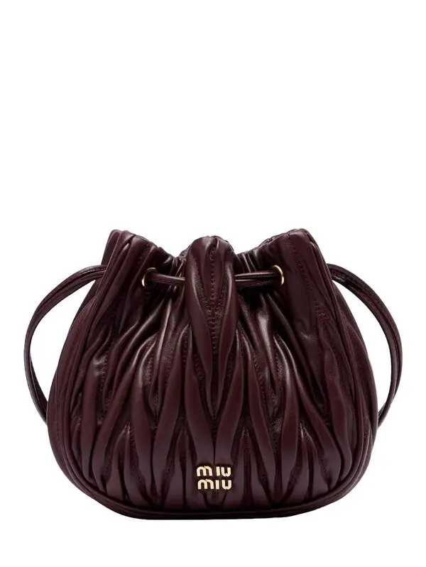 Miu Miu Matelassé Leather Bucket Bag - Burgundy