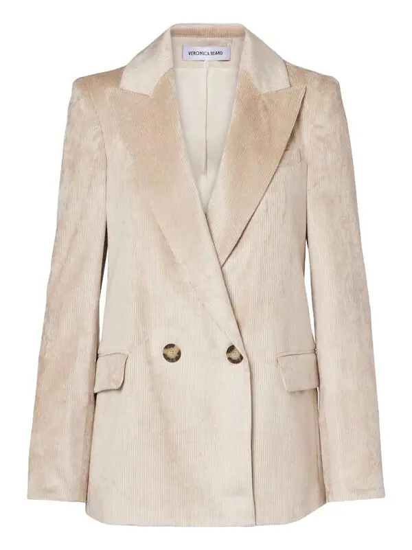 Veronica Beard Sevyn Double-breasted Corduroy Blazer - Beige