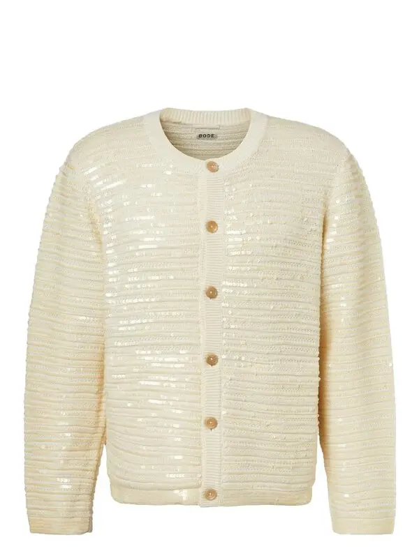 BODE Sequin Embellished Wool Cardigan - White