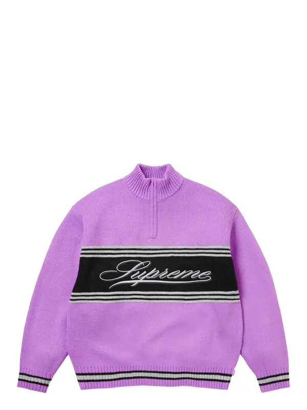 Supreme Script Stripe Half Zip Sweater - Purple