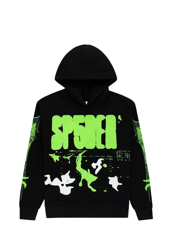SP5DER Printed Hoodie - Black