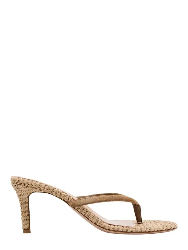 GIANVITO ROSSI Suede Raffia Heeled Thong Sandals - Neutrl