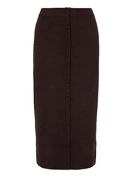 Victoria Beckham Button-embellished Stretch-wool Blend Midi Skirt - Dark Chocolate