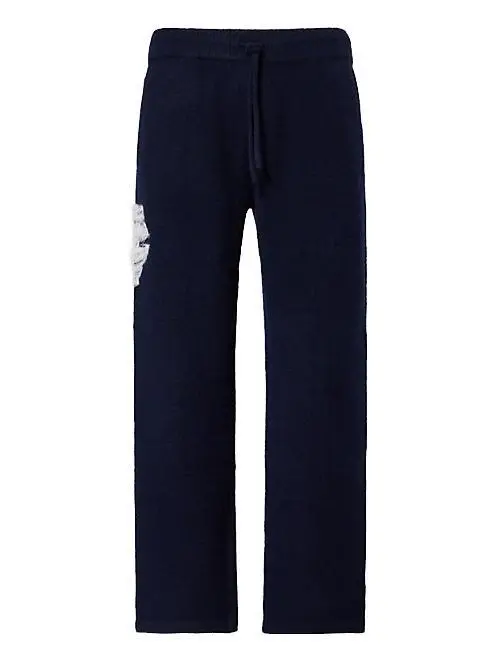 THE COUTURE CLUB Monogram Emblem Wide-leg Knitted Jogging Bottoms - Navy