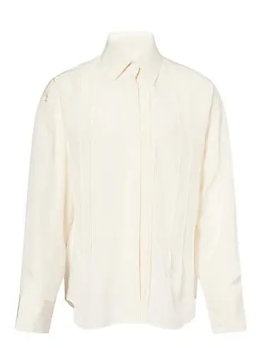 Victoria Beckham Pleated Relaxed-fit Silk Shirt - Ivory