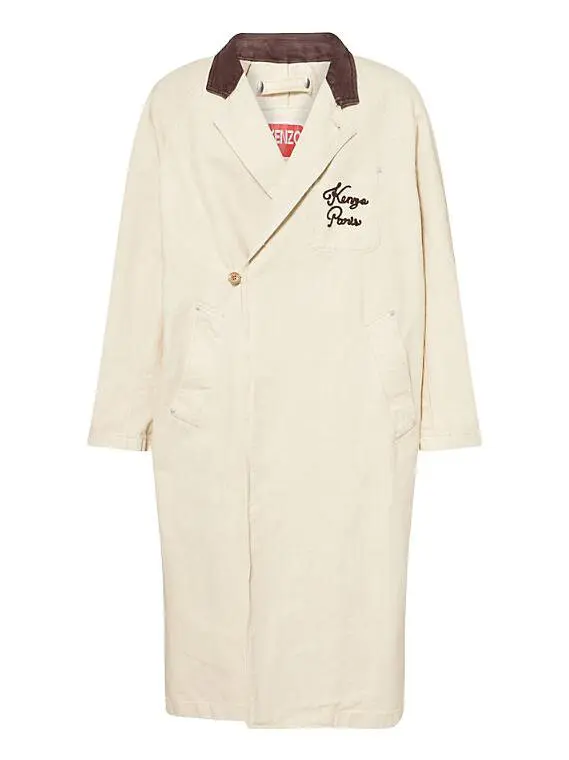 Kenzo Relaxed-fit Cotton Coat With Notch Lapels - Cream