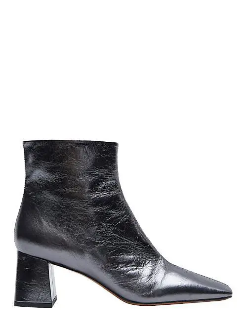 JOSEPH Metallic Leather Heeled Ankle Boots - Anthracite