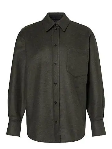 Victoria Beckham Relaxed-fit Long-sleeve Wool And Cashmere Shirt - Olive Anthracite