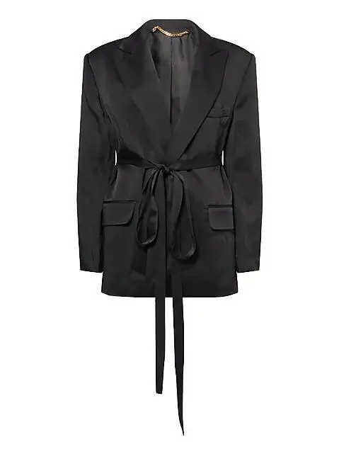 Victoria Beckham Single-breasted Belted Satin Crepe Jacket - Black