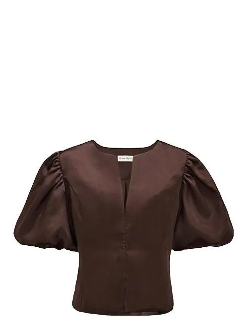 PHASE EIGHT Ivy Puff-sleeve Satin Top - Brown