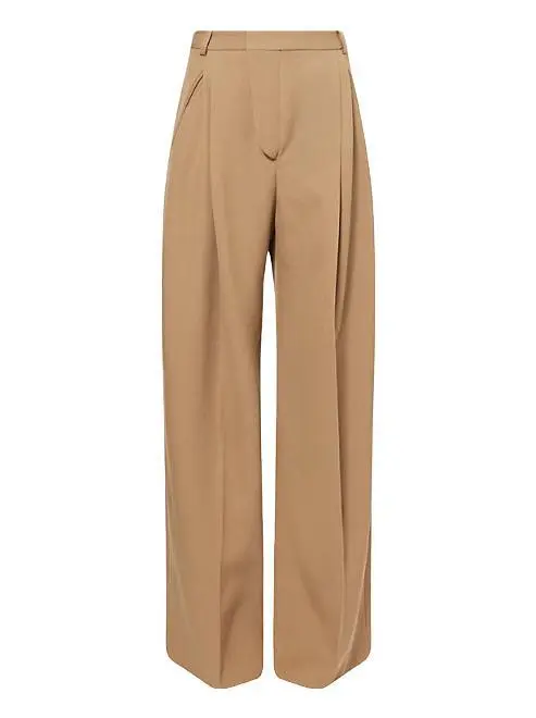 Victoria Beckham Charlee Wide-leg Wool Trousers - Dark Camel