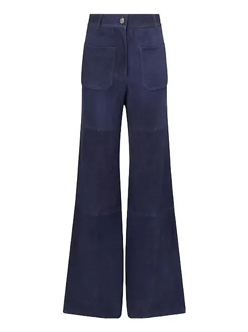 Victoria Beckham Alina Flared-leg Suede Trousers - Navy