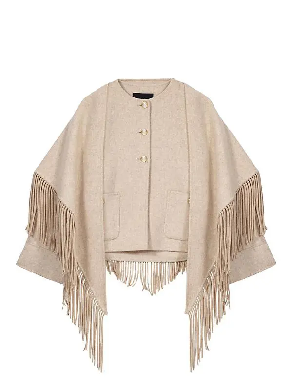 Maje Fringed Cropped Wool-blend Coat - Ecru