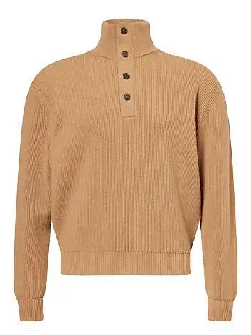 Dunhill Funnel-neck Ribbed Cashmere Jumper - Natural Camel