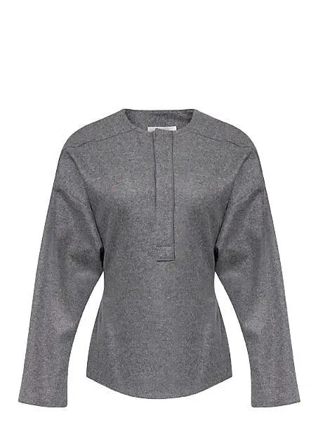 Victoria Beckham Henley Wool And Cashmere Top - Mid Grey Melange