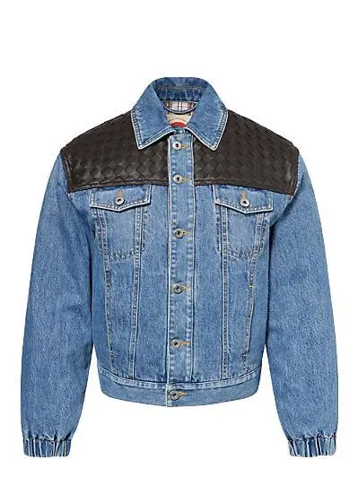 Bottega Veneta Leather-panel Denim-down Jacket - Mid Blue