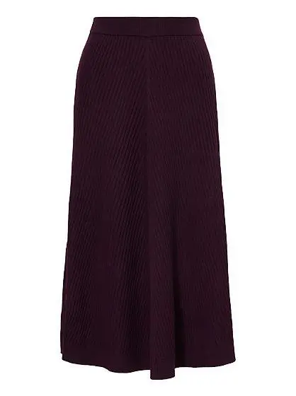 Victoria Beckham Ribbed Flared Wool Midi Skirt - Merlot