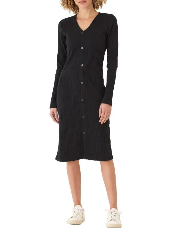THREADS 4 THOUGHT Micah Long Sleeve Organic Cotton Rib Dress - Black