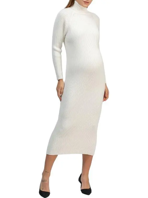 PIETRO BRUNELLI Giorgia Rib Long Sleeve Midi Sweater Dress - Cream White