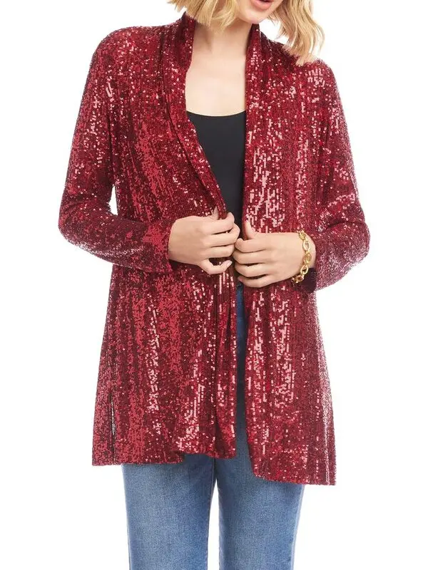 Karen Kane Sequin Open Front Jacket - Ruby