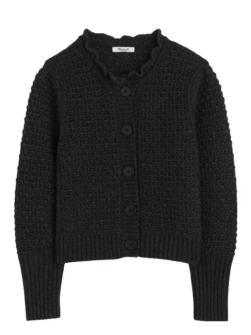 Madewell Scalloped Merino Wool Blend Cardigan - Charcoal
