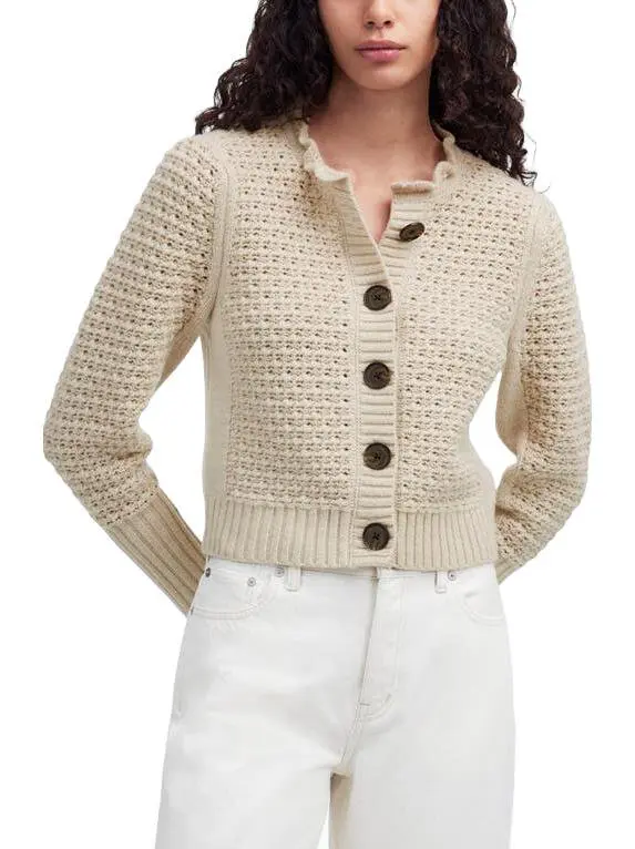 Madewell Scalloped Merino Wool Blend Cardigan - Heather Oat