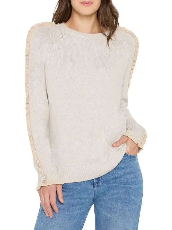 NIC+ZOE Ruffle-trim Raglan-sleeve Sweater - Sugar Cookie