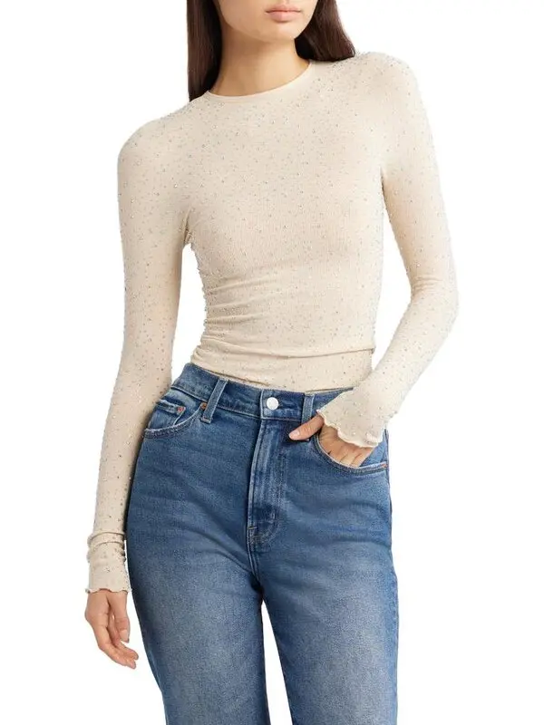 Free People Night Sky Studded Rib Top - Ivory