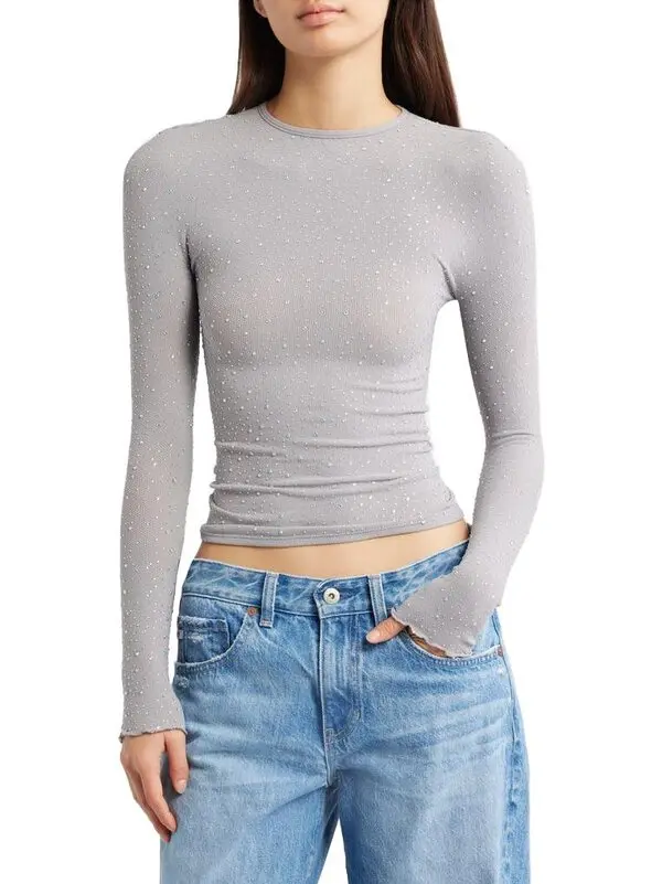 Free People Night Sky Studded Rib Top - Silver Lining