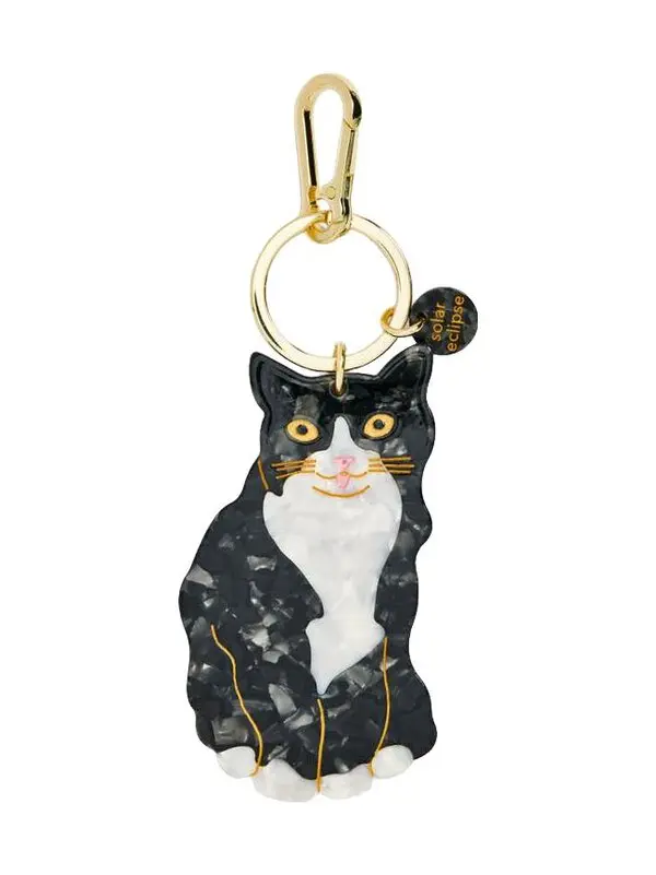 SOLAR ECLIPSE Hand-painted Tuxedo Cat Bag Charm - Black