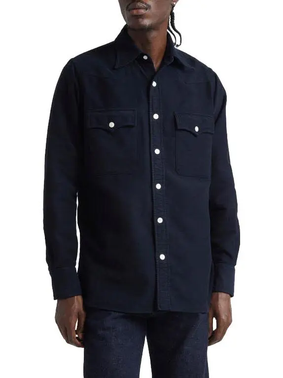 DRAKE'S Cotton Moleskin Western Shirt - Navy