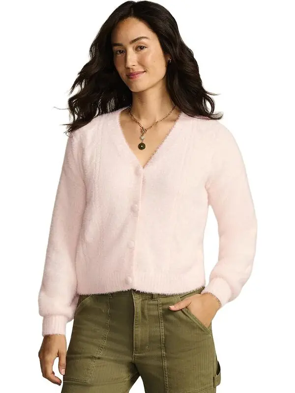 LANDS' END Fuzzy Eyelash Cable Cardigan Sweater - Blush