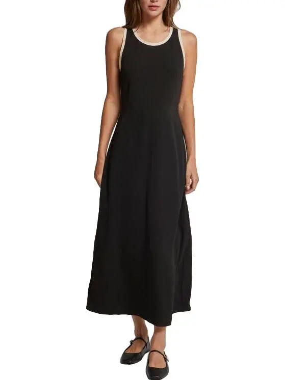 CRESCENT Suede Trim Chiffon Maxi Dress - Black