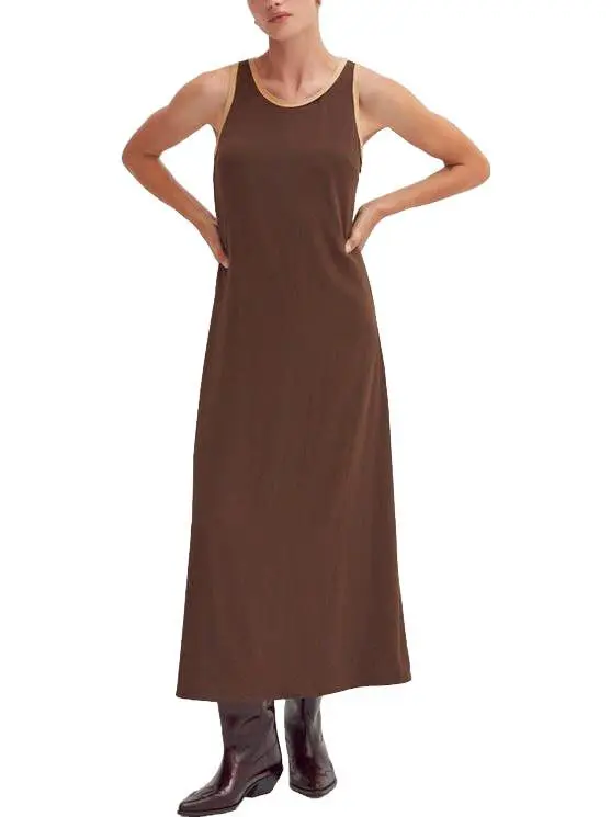 CRESCENT Suede Trim Chiffon Maxi Dress - Brown