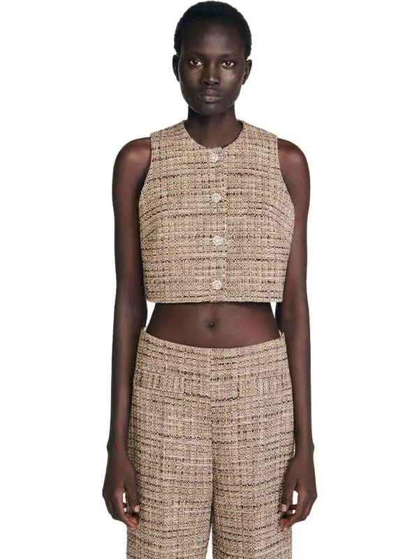 Sandro Checked Tweed Vest - Brown