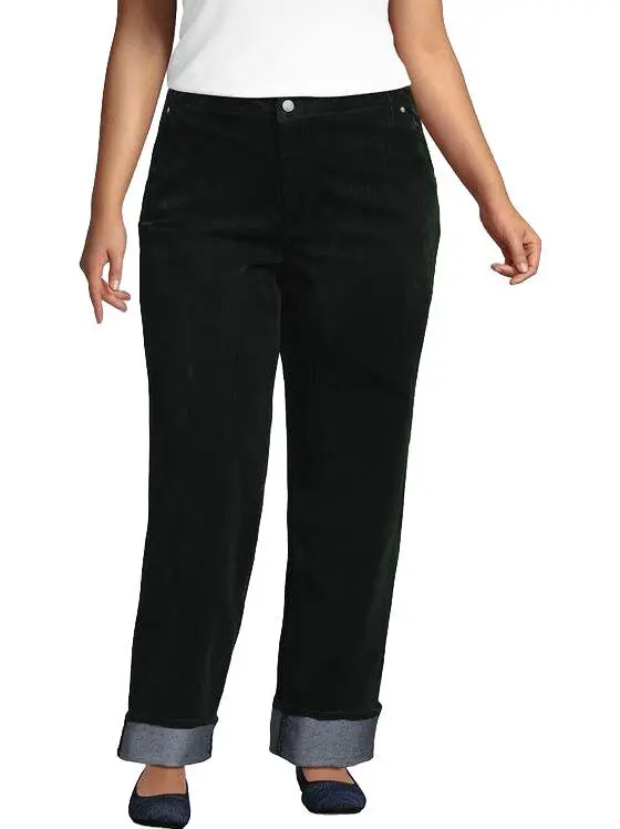 LANDS' END Flocked Denim Mid Rise Relaxed Straight Leg Cuffed Jeans - Balsam Green