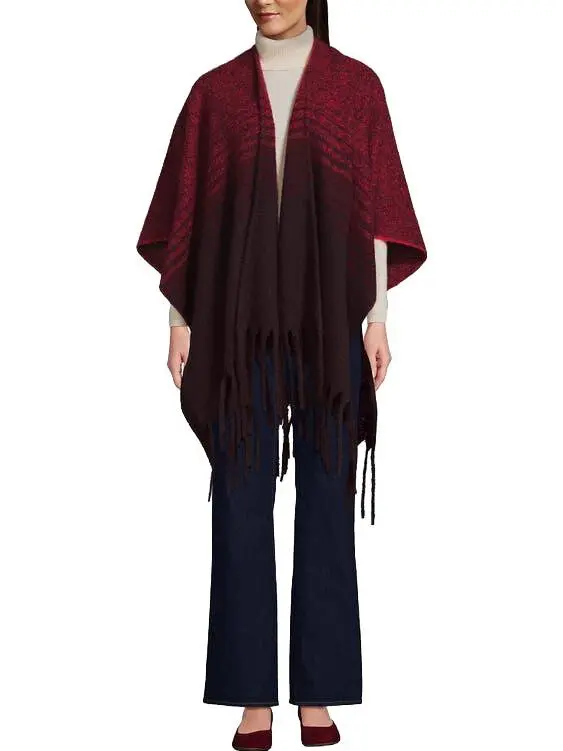LANDS' END Brushed Boucle Ruana - Burgundy/red Ombre