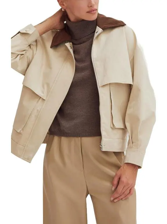 CRESCENT Contrast Collar Canvas Barn Jacket - Beige