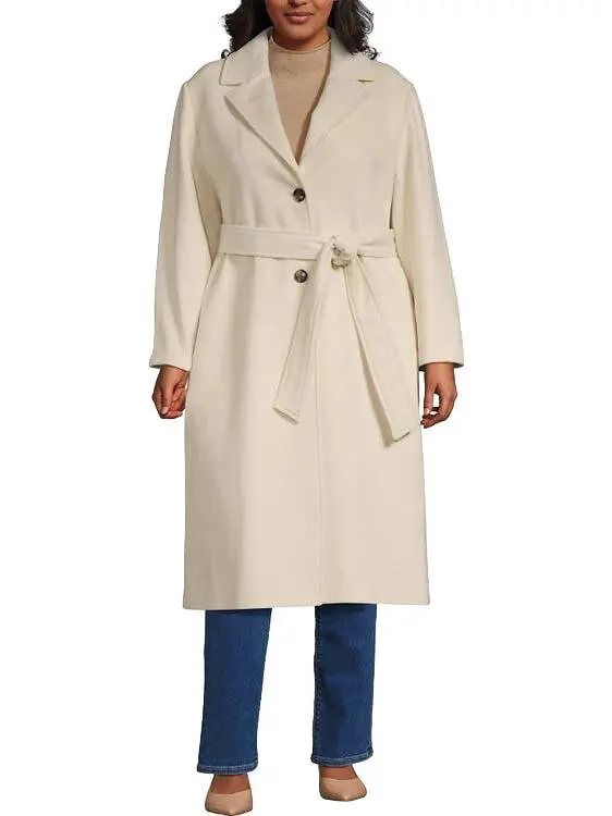 LANDS' END Wool-blend Long Wrap Coat - Antique Alabaster